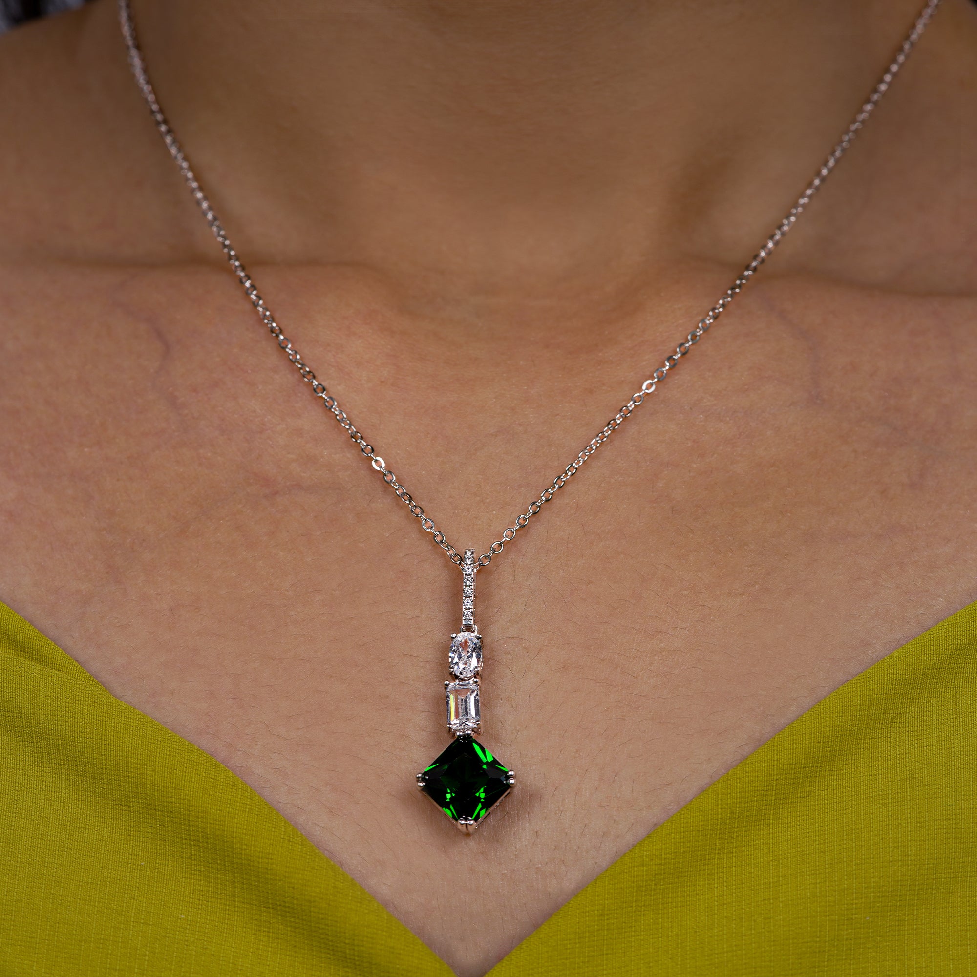 Latest 925 Silver Emerald Starlight Drop Necklace Online - Diamo